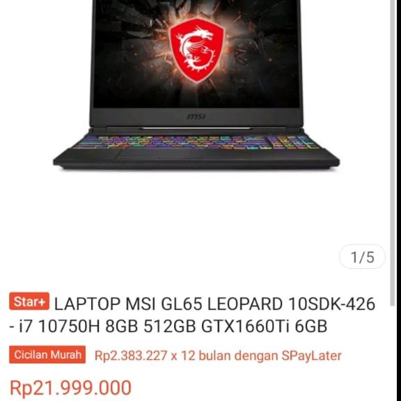 Jual Laptop Gaming MSI GL65 Leopard 10SDK-426ID Core i7-10750H Ram 16 ...