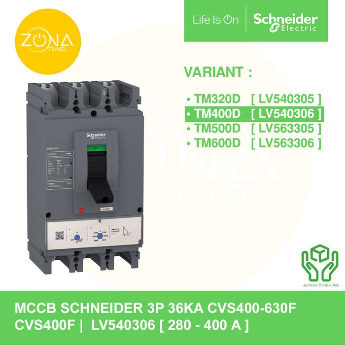 Jual MCCB SCHNEIDER EASYPACT CVS400F 3P 400A 36KA TMD TM400D LV540306 ...