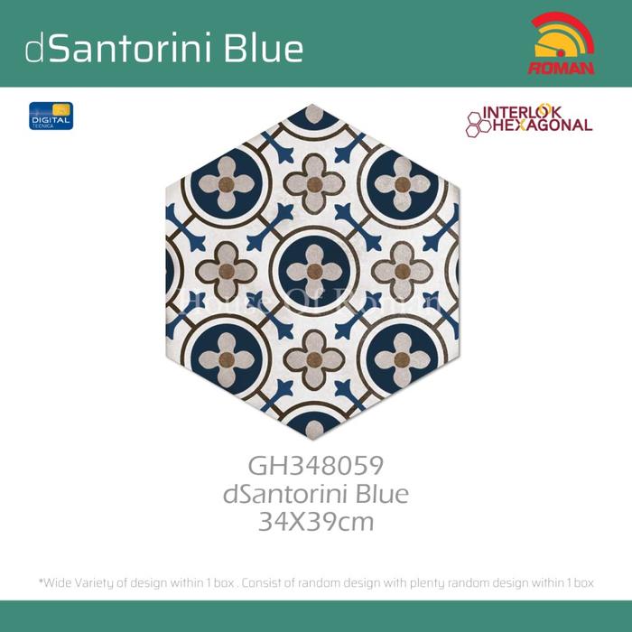 Jual Roman Keramik Hexagonal dSantorini Blue / Keramik Lantai Vintage ...