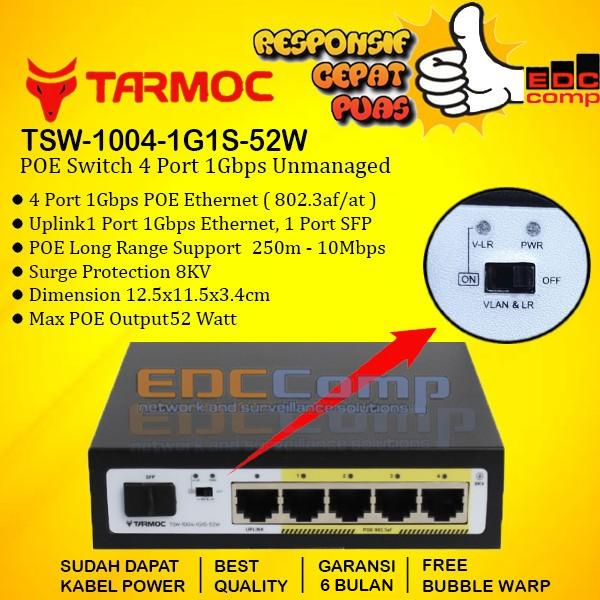 Jual Tarmoc TSW-1004-1G-1S-52W 4 Port Gigabit POE 802.3af/at Switch 52 ...