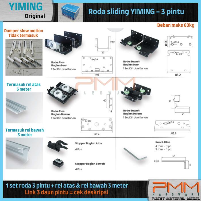 Jual YIMING 3MTR REL SLIDING PINTU GESER ATAS BAWAH BEBAN 50 KG ...