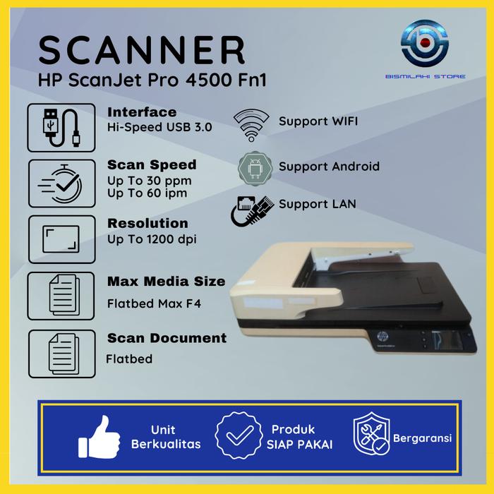 Jual Scanner Folio Flatbed HP ScanJet Pro 4500 Fn1 Ada Wifi n Port LAN ...