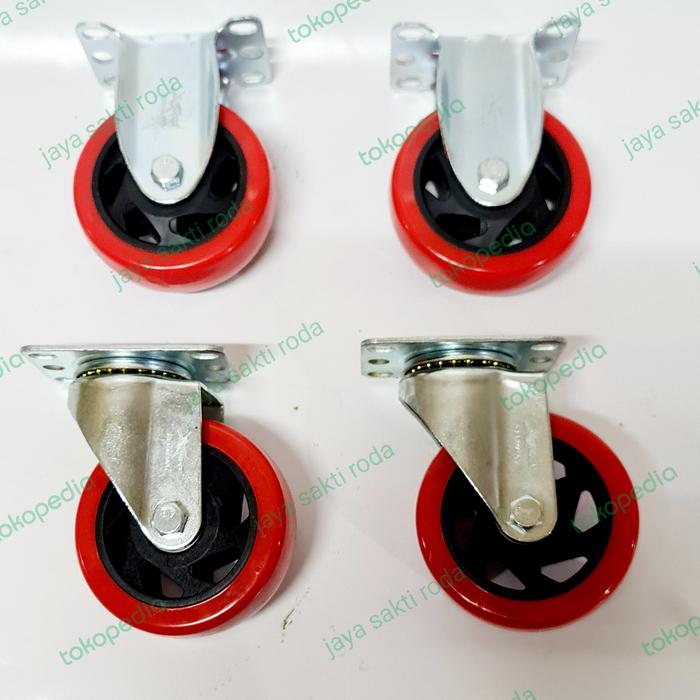 Jual Roda pu 4 inch merah 2putar 2mati beban 400 kg - Jakarta Barat ...