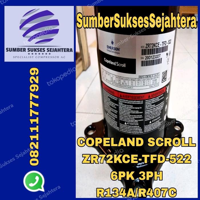 Jual COMPRESSOR COPELAND SCROLL ZR72/ZR72KCE/ZR72KCE-TFD-522 6PK R407C - Jakarta Barat - Sumber ...