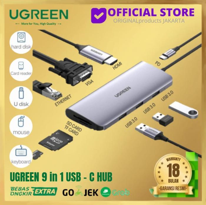 Jual UGREEN Usb c ALL 9 in 1 TO HUB HDMI VGA LAN GIGABIT RJ45 micro SD ...