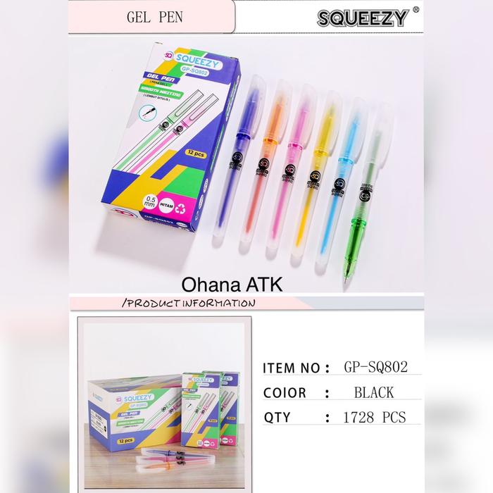 Jual ( 1 Pack ) Gel Pen Squeezy GP-SQ802 / Pulpen / Bolpoin Transparan ...