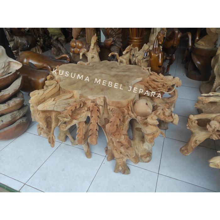 Jual Meja Tamu Akar Kayu Jati Utuh Ukir Naga (Diameter 120cm x Tinggi ...