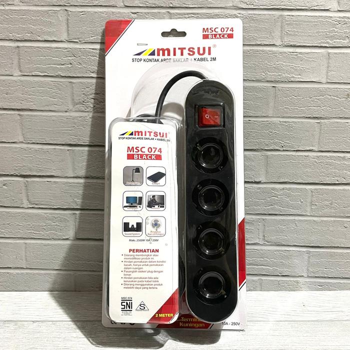 Jual MITSUI MSC 074 STOP KONTAK 4 LUBANG + SAKLAR KABEL HITAM 2M SNI ...