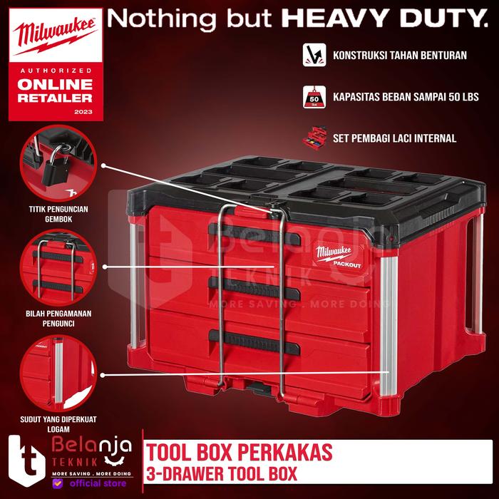 Promo Milwaukee Packout 3 Drawer Tool Box Toolbox 3 Susun Tempat ...