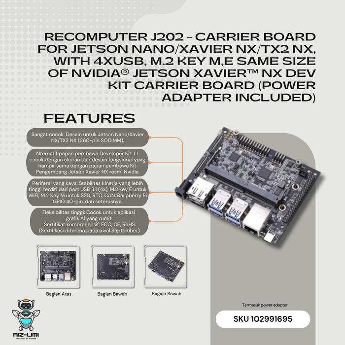 Jual Recomputer J202 Carrier Board For NVIDIA Jetson Nano/Xavier NX/TX2 ...