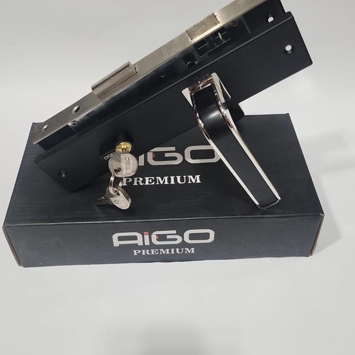 Jual Handle Kunci Pintu Besar Hitam AIGO / Kunci Pintu Rumah Komplit 1 ...