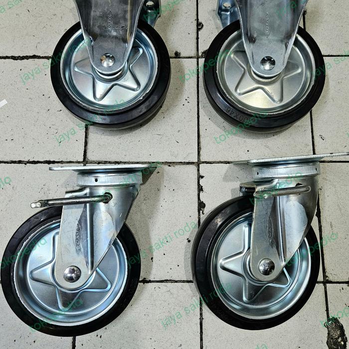 Jual Roda Karet 8 inch toyo japan 2putar+rem 2mati beban roda 1000 kg ...