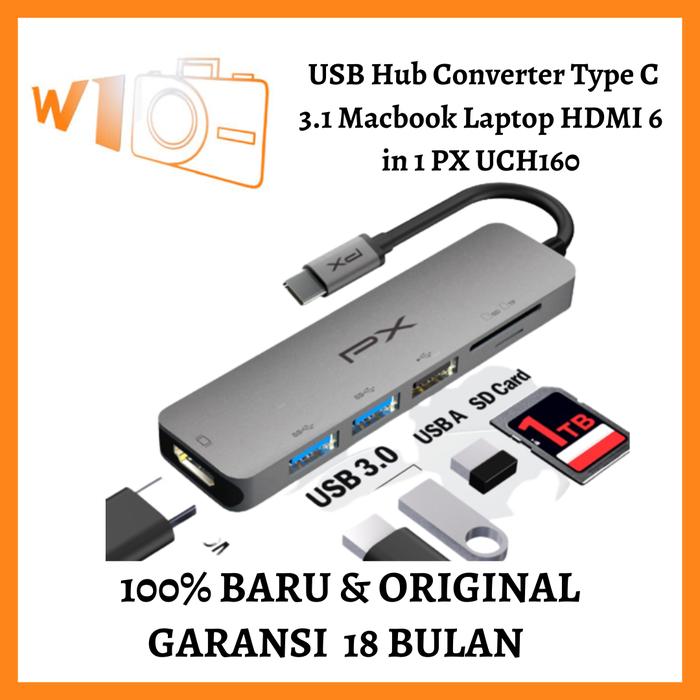 Jual USB Hub Converter Type C 3.1 Macbook Laptop HDMI 6 in 1 PX UCH160 ...