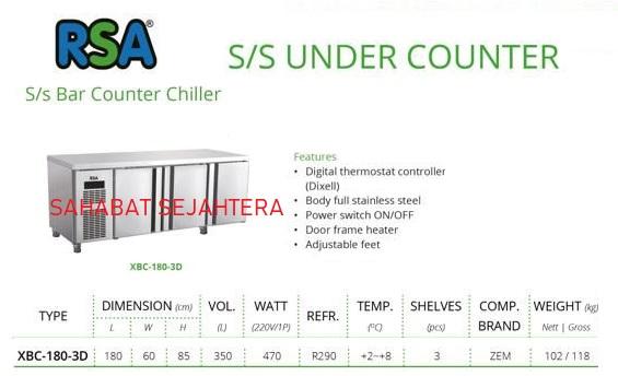 Jual Stainless Steel Bar Counter Chiller RSA XBC-180-3D Chiller ...