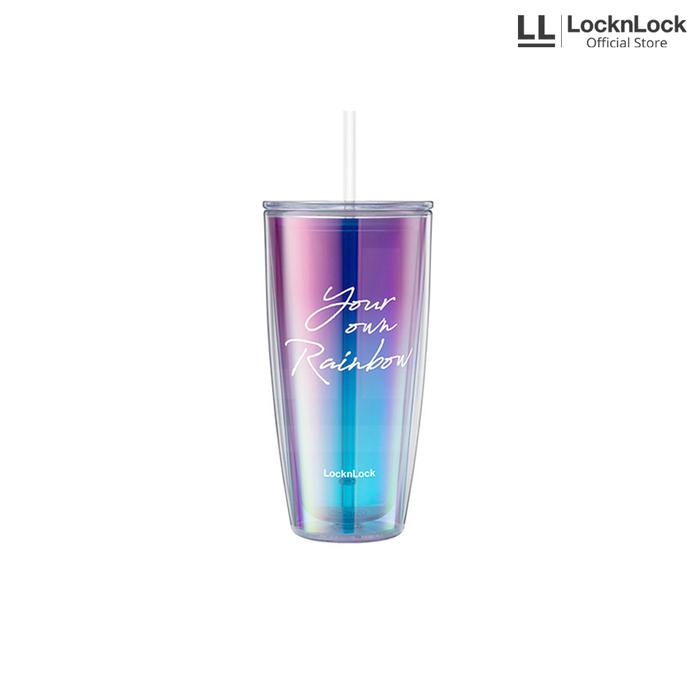Promo LocknLock Botol Minum Rainbow Double Wall Cold Cup with Straw ...