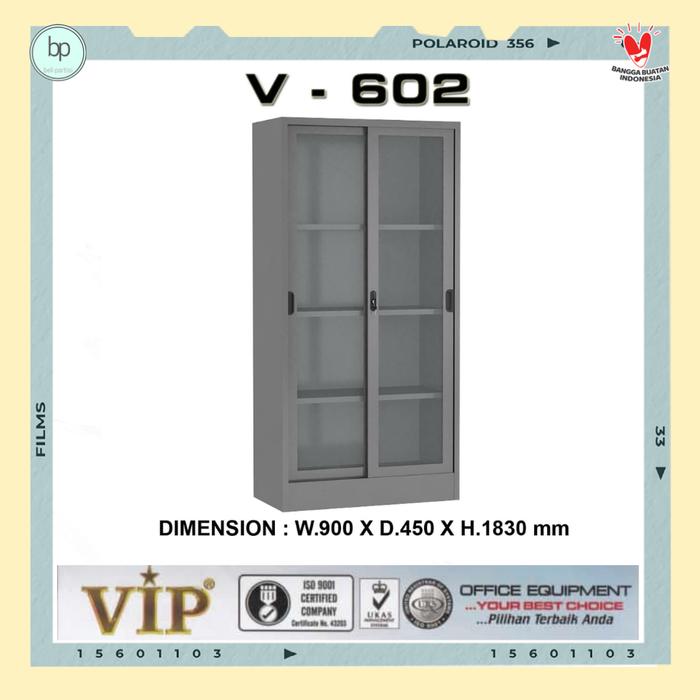 Jual Lemari Arsip Besi VIP V 602/Lemari File Besi Pintu Sliding Kaca ...