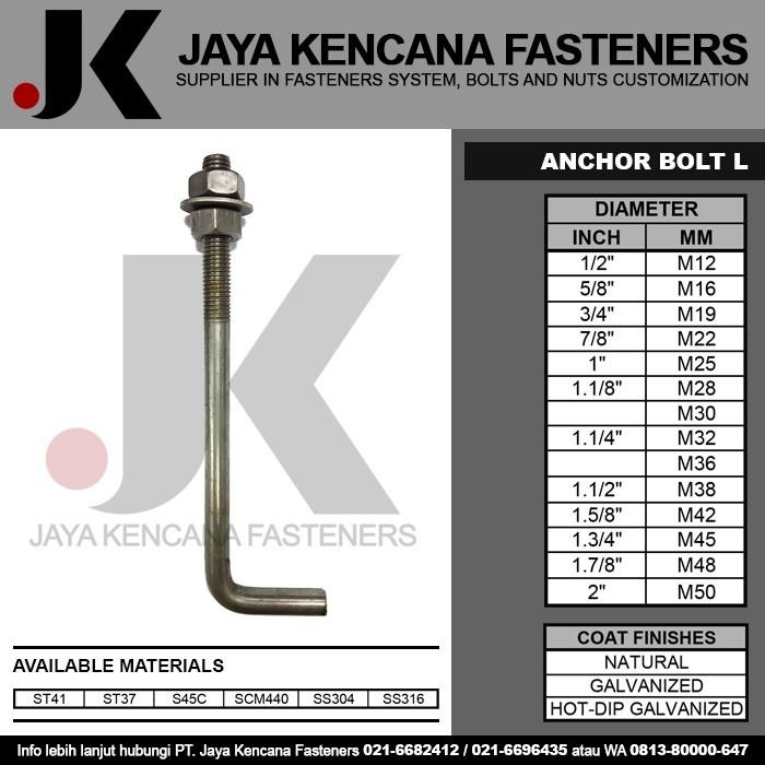 Jual Anchor Bolt L / Angkur L M40 x 1000 mm - (ST41 / S45C) - S45C/8.8 - Jakarta Utara - Jaya ...