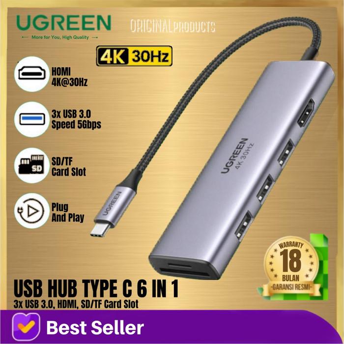 Jual UGREEN USB C to HUB 3.0 4 PORTS ULTRA SLIM MOUSE FLASHDISK HIGH ...