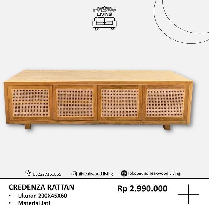 Jual Credenza Buffet TV Rotan Sideboard TV Kayu Jati ukuran 200cm ...