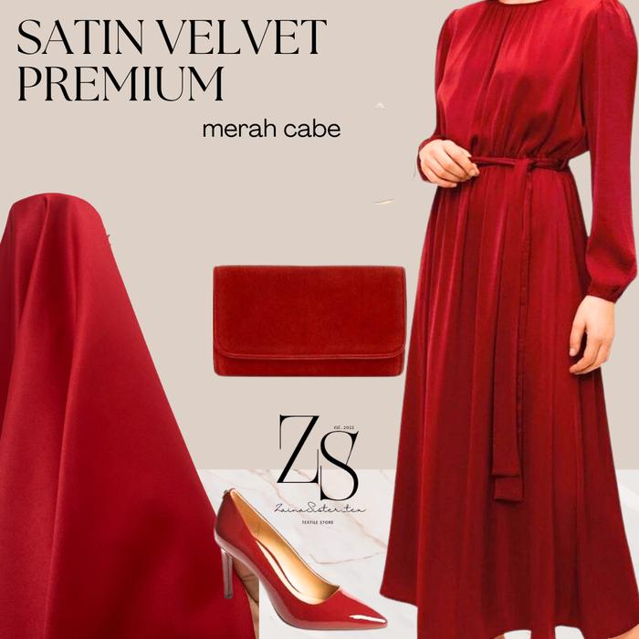 Promo Bahan Kain Satin Velvet Premium Warna Merah Cabai Cabe Red Chilli ...