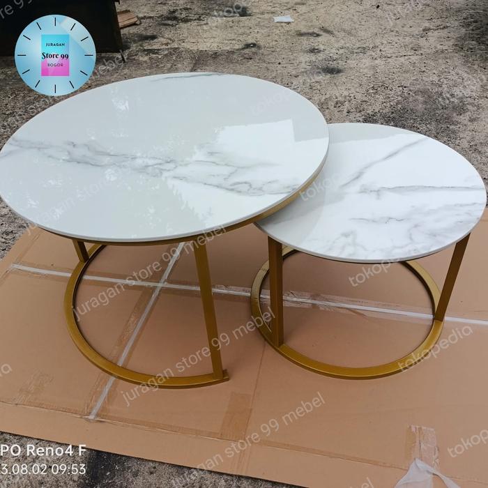 Jual Meja Tamu Bulat Granit 70/50 coffe table kaki besi Gold Emas ...