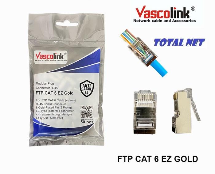 Jual Vascolink RJ45 FTP Cat6 EZ Gold Connector FTP C6 Isi 50pcs ...