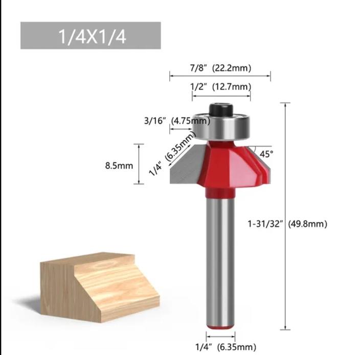 Jual Mata Profil Router ujung kayu Chamfer 45" Derajat Edging HPL Shank ...