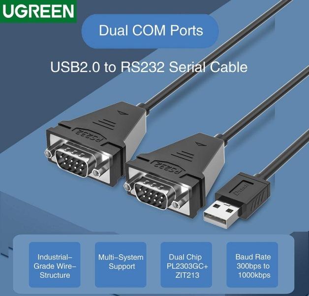Jual UGREEN USB to Dual Serial DB9 RS-232 Cable USB to RS232 DB9 Male ...