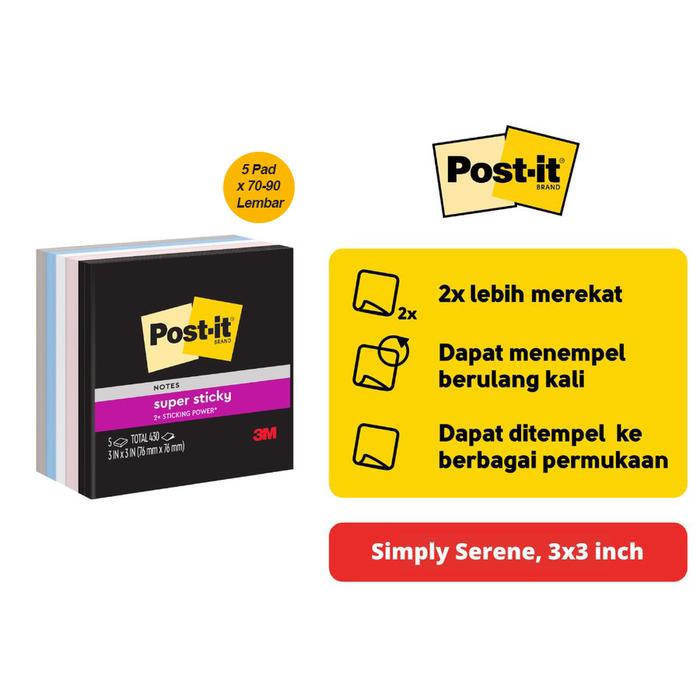 Jual Post-It 3M Sticky Notes Simply Serene 654-5SSNE 5 Pad 3x3 memo ...