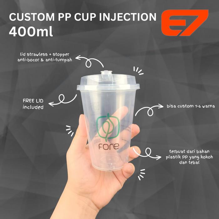 Promo PP Cup Injection Datar 400ml (Cup + Lid + Stopper) - Gelas ...