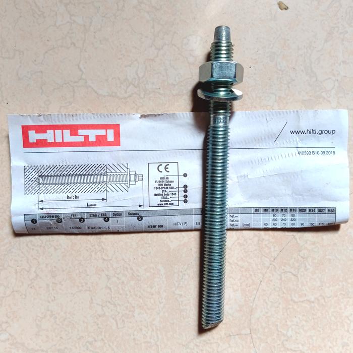 Jual Hilti Has-E 5.8 M10 x 90 / 21 Stud Bolt Angkur + Mur & Ring Ori 1 ...