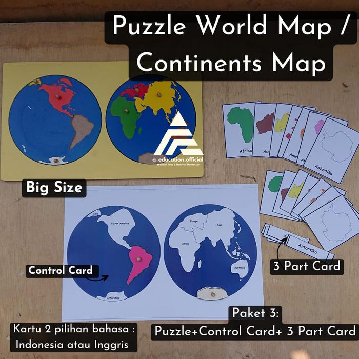 Jual Puzzle World Map Continent Map Montesssori Puzzle - paket3 ...