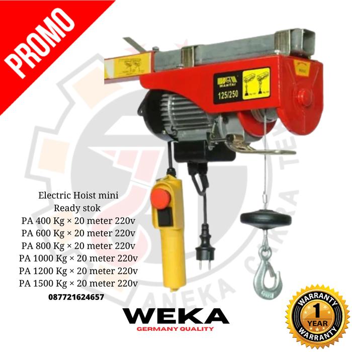 Jual ELECTRIC HOISTS MINI PA 1000 kg x 20 meter 220V WEKA germany ...