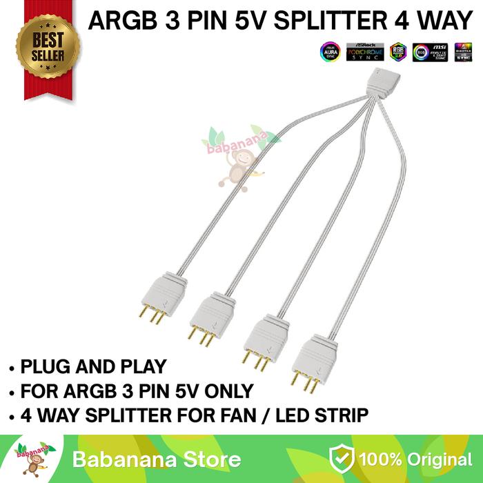 Jual ARGB 3PIN 5V 4 WAY SPLITTER CABLE KABEL CABANG HUB LED STRIP FAN ...