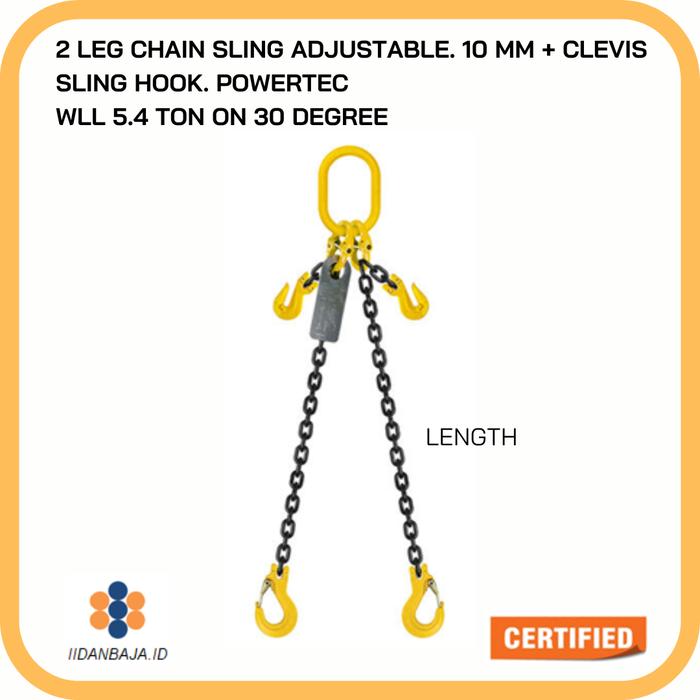 Jual 2 LEG CHAIN SLING ADJUSTABLE. 10 MM + CLEVIS SLING HOOK. POWERTEC ...