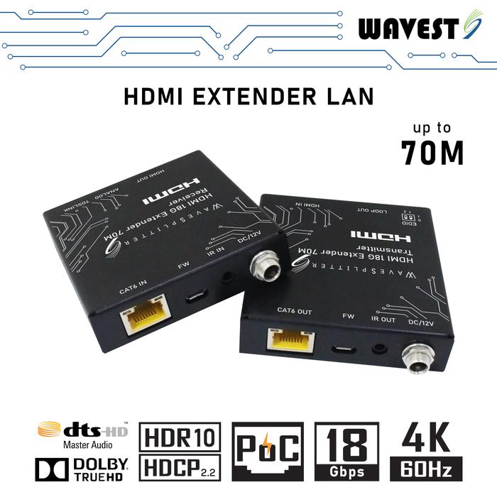 Promo HDMI Extender Wavesplitter Ethernet CAT.6 & IR PoC 4K 60Hz 18Gbps, 70M Cicil 0% 3x ...