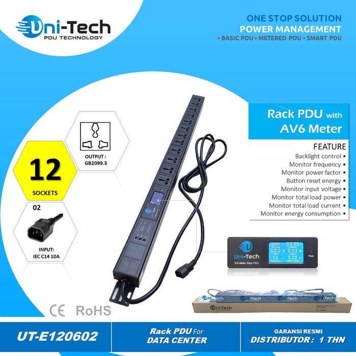 Jual Stop Kontak PDU 12 Sockets Universal with AV6 Meter, Input - C14 ...