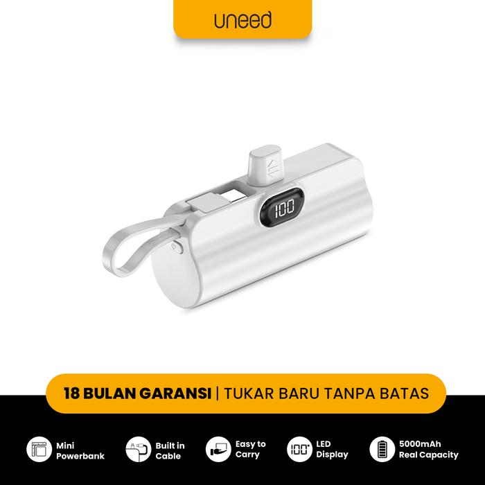 Jual UNEED MiniBox A5 5000mAh Powerbank Mini Lightning Type C Cable ...