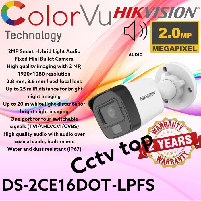 Jual Kamera cctv Hikvision 2mp Colorvu Audio DS-2CE16DOT-LPFS OUTDOOR - Jakarta Barat - cctvtop ...