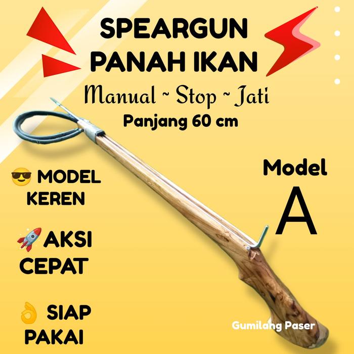 Jual speargun panah ikan kayu jati manual 60cm model A untuk ...