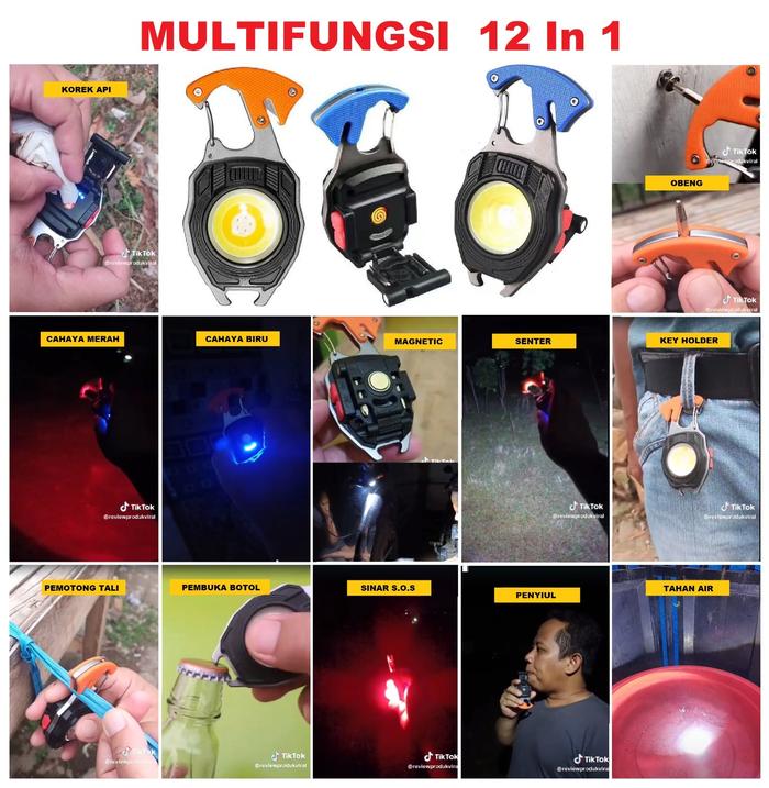 Jual SENTER KOREK MULTIFUNGSIH 12 IN 1 Senter LED COB Multi Fungsi ...