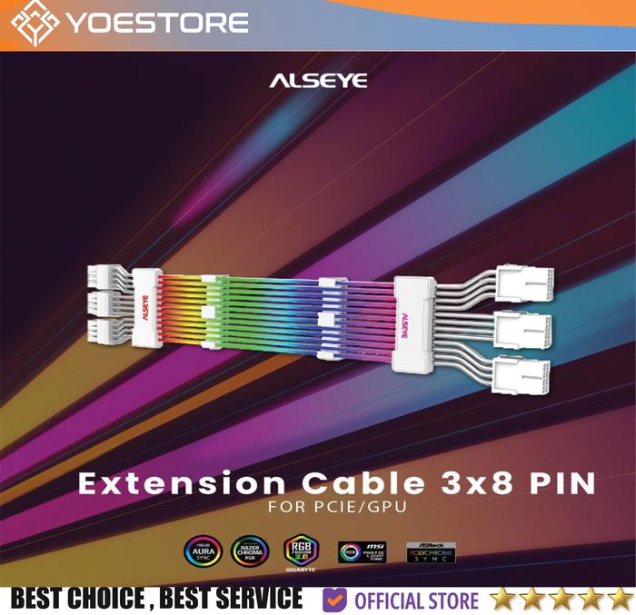 Jual Alseye Extension Cable PCIE VGA Card 3x8 PIN ARGB-WHITE EDITION ...