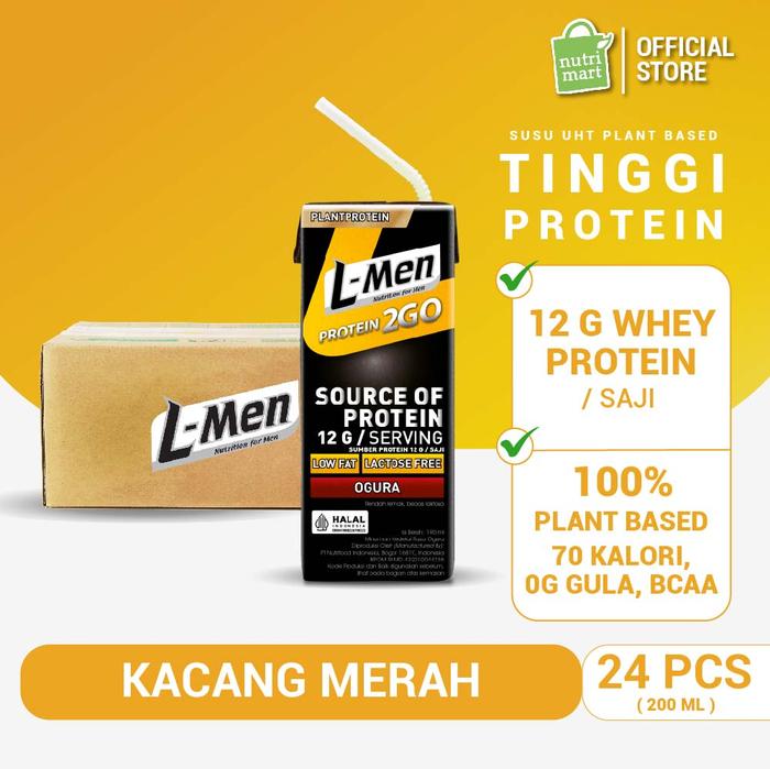 Promo 24 Packs - L-Men UHT Plant Protein 2GO Ogura (Kacang Merah) 190ml - - NutriMart | Tokopedia