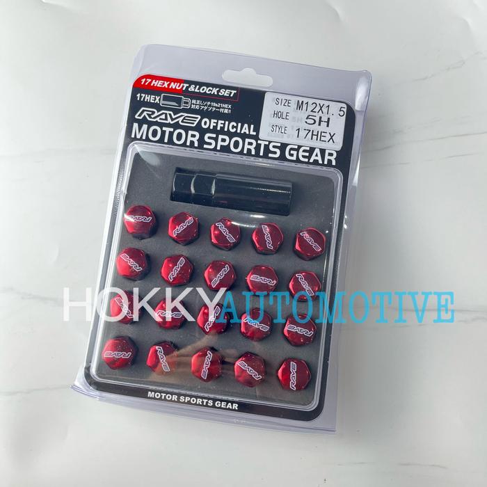 Jual RAVE lug nut mur warna baut roda velg mobil racing merah 1,5mm ...