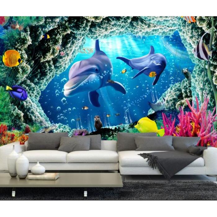 Jual wallpaper custom 3d motif laut lautan ikan - 03, stiker vinyl ...