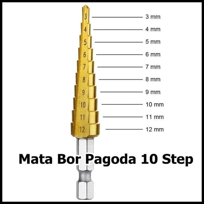 Jual Mata Bor Pagoda 10 Step 3 - 12 mm Countersink Drill Titanium - 4 ...