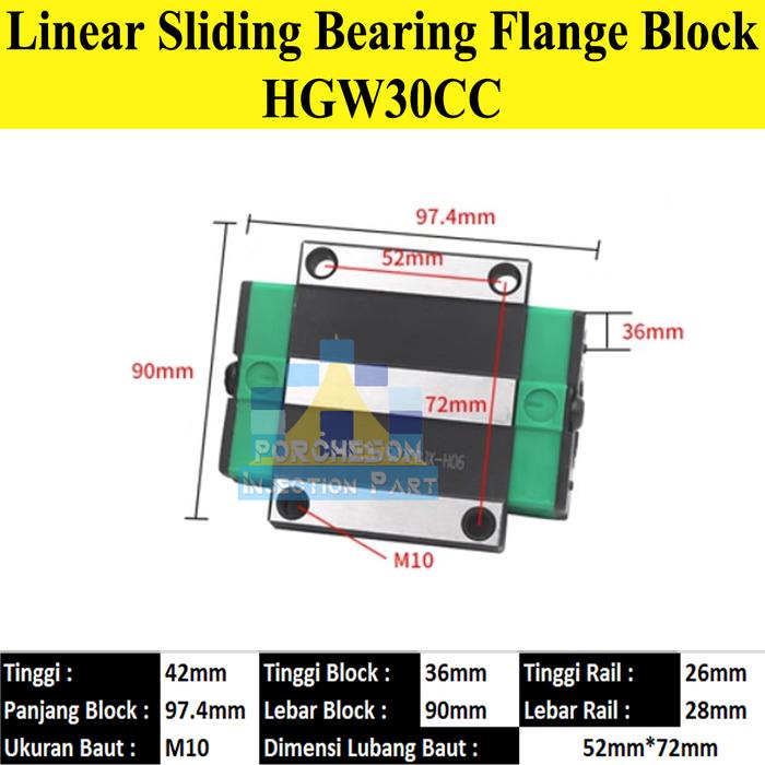 Jual Linear Block Sliding Bearing Guide HGW Rail Blok Sayap Flange Rel ...