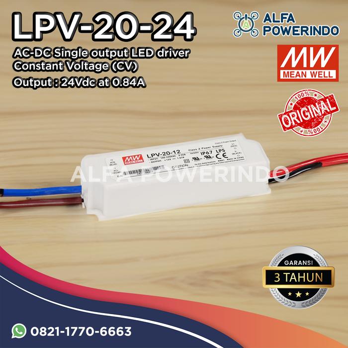 Jual MEAN WELL LPV-20-24 (20W 24Vdc 0,83A) MEANWELL LED DRIVER POWER SUPPLY - Jakarta Selatan ...