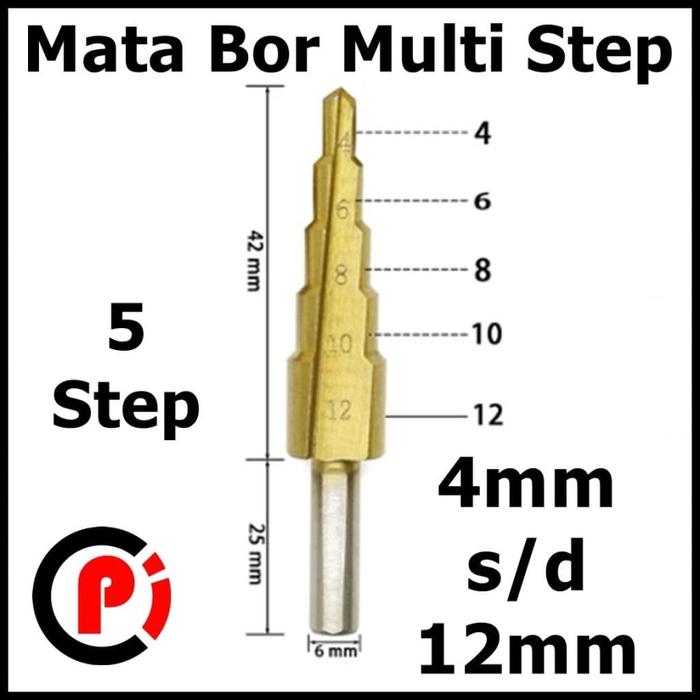 Jual Mata Bor Pagoda 10 Step 3 - 12 mm Countersink Drill Titanium - 4 ...