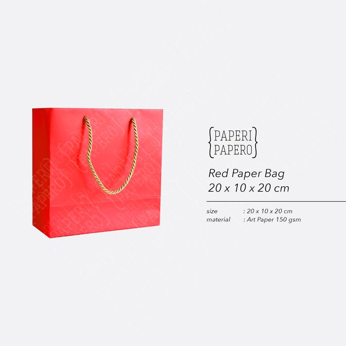 Jual Red Paper Bag (20x10x20 cm) - Tas Kertas Shopping Merah Tali Emas ...
